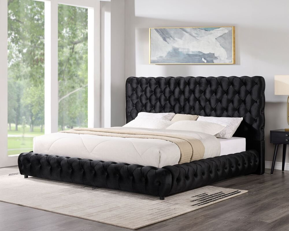 Flory Black Queen Upholstered Platform Bed – Bestbuy Furniture