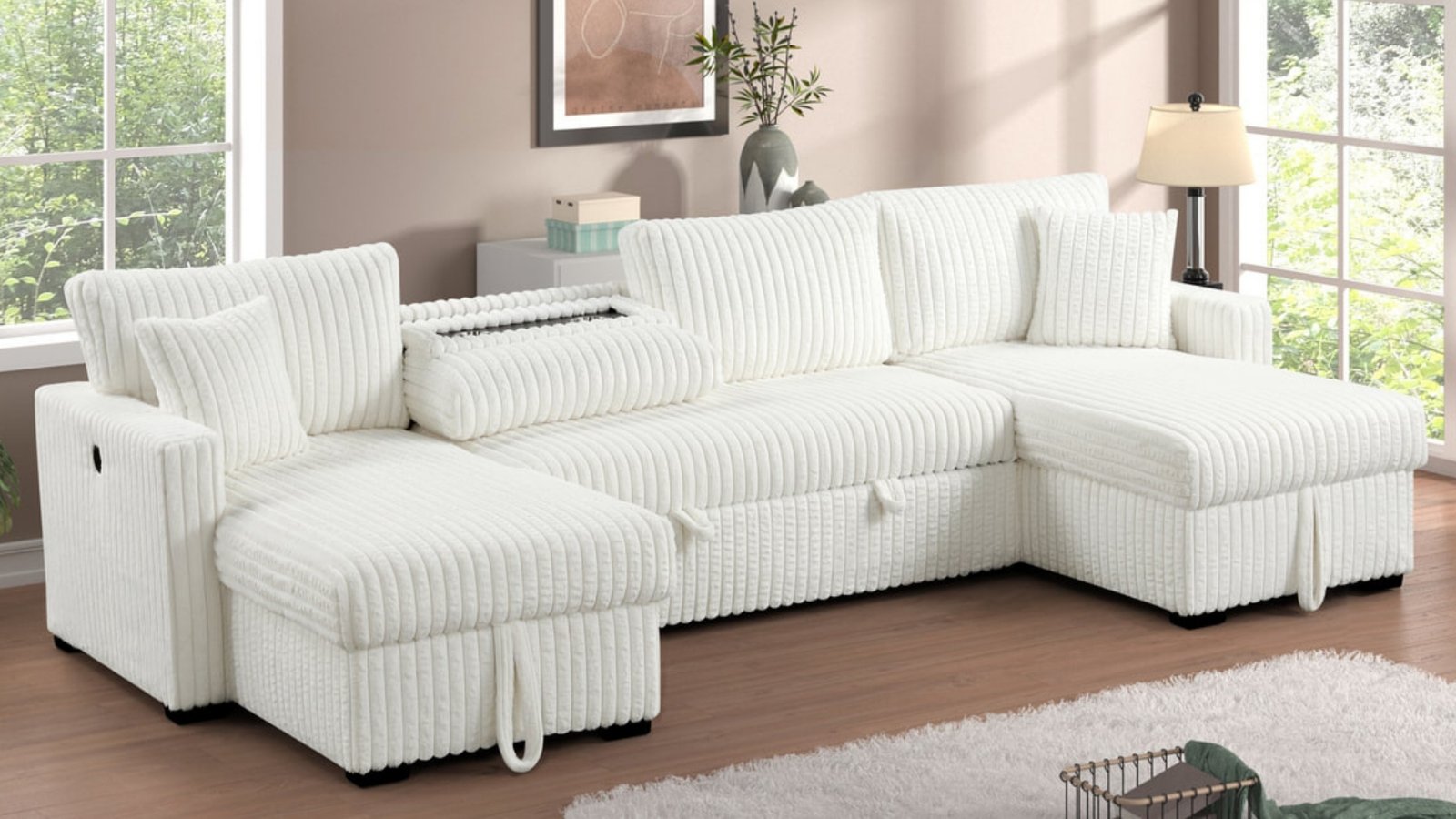 July Black Double Storage Chaise Sectional (w/ Pull Out Bed) - Bestbuy ...
